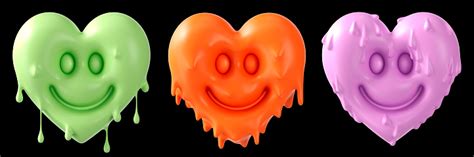 그루비한 다채로운 하트 스티커 세트 플라스틱 효과가있는 물방울 요소 발렌타인 데이 개념입니다 3d 렌더링 그림입니다 밀레니엄버그에 대한 스톡 사진 및 기타 이미지 Istock