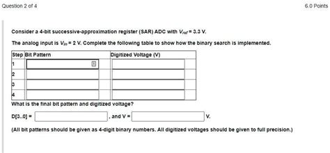 Consider A 4 Bit Successive Approximation Register Sar Adc With Vref 33 V The Analog Input