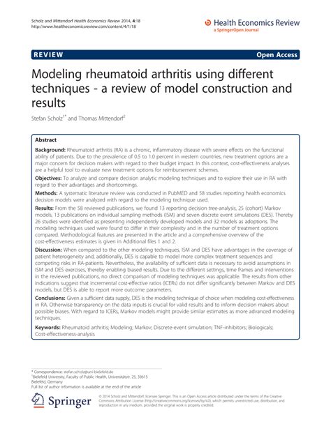 Pdf Modeling Rheumatoid Arthritis Using Different Techniques A