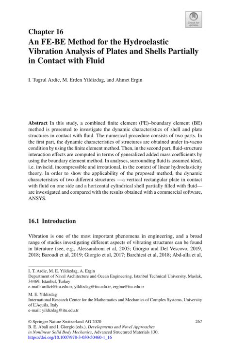 Pdf An Fe Be Method For The Hydroelastic Vibration Analysis Of Plates And Shells Partially In