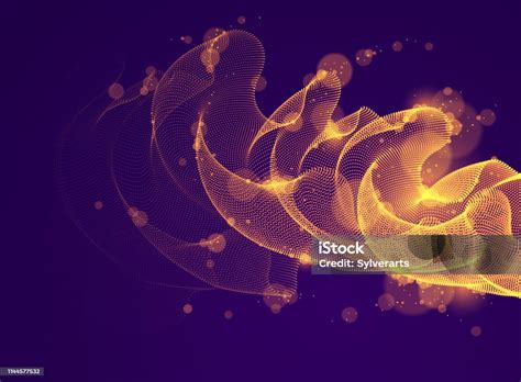 어두운 추상적인 벡터 마술 배경 위에 흐르는 입자의 물결 바람에 부드러운 매력적인 모양의 도트 투명 한 얇은 명주 그물 직물