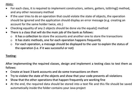 Solved Hints For Each Class It Is Required To Implement