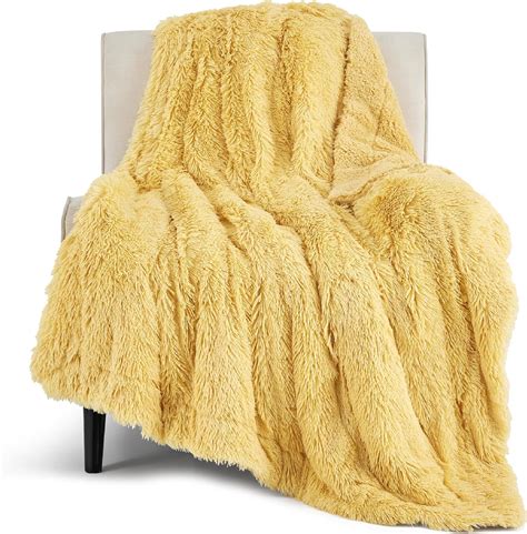 Bedsure Fuzzy Sherpa Faux Fur Twin Blanket Yellow Cozy