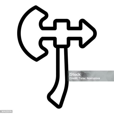 중세 도끼 라인 아이콘 동화 같은 개념 흰색 배경에 양면 도끼 실루엣 기호 개요 스타일의 모바일 개념 웹 디자인의 도끼 무기 아이콘 벡터 그래픽 강철에 대한 스톡 벡터 아트