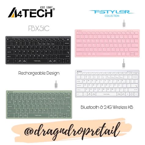 A4TECH FSTYLER FBX51C Rechargeable Bluetooth 2 4G Wireless Compact Mini Keyboard Shopee