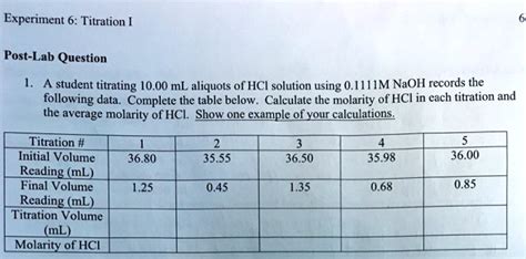 Solved Experiment 6 Titration Post Lab Question A Student Titrating