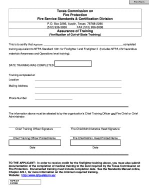Fillable Online Tcfp Texas TCFP 017 Texas Commission On Fire