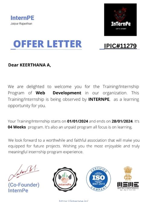 Keerthana A On Linkedin Internpe