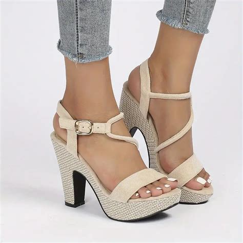 Womens Block Heeled Sandals Open Toe Ankle Buckle Strap Temu