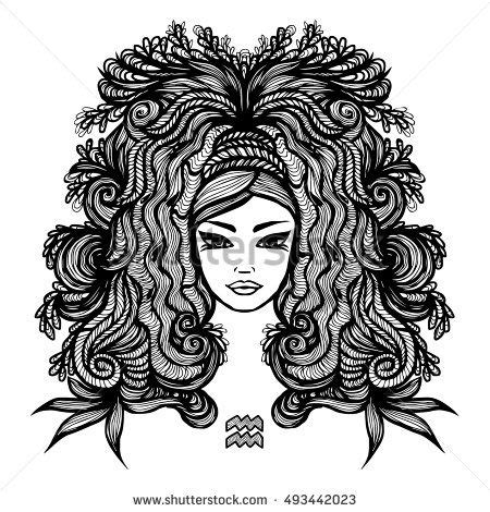 Aquarius Hand Drawn Portrait Of A Beautiful Woman Vector Illustration