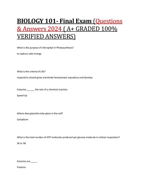 Biology 101 Final Exam Questions And Answers Docmerit