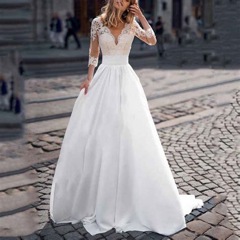 Mermaid V Neck Sleeveless Sweep Train Lace Satin Wedding Dress Sd