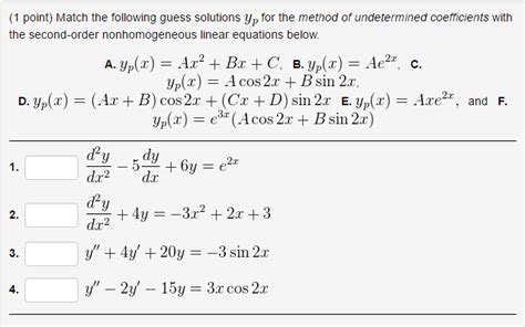 Solved Match The Following Guess Solutions Y P For The Chegg