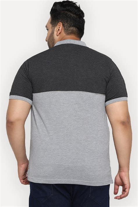 Polo Half Sleeves T Shirt For Plus Size Men Grey And Anthra Melange