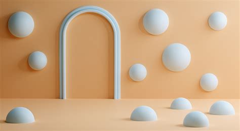 파란색 반구와 벽에 구멍이있는 추상 3d 장면 렌더링 파스텔 색상의 프로모션 프리젠 테이션 배너를위한 현대적인 템플릿 0명에
