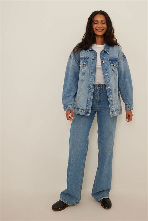 Oversized Pocket Detailed Denim Jacket Blue Na