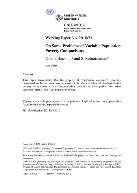 Pdf On Some Problems Of Variable Population Poverty Comparisons
