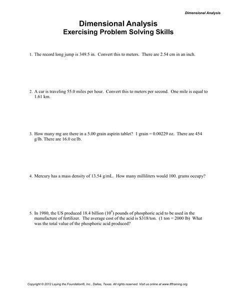 Dimensional Analysis Problems Worksheet