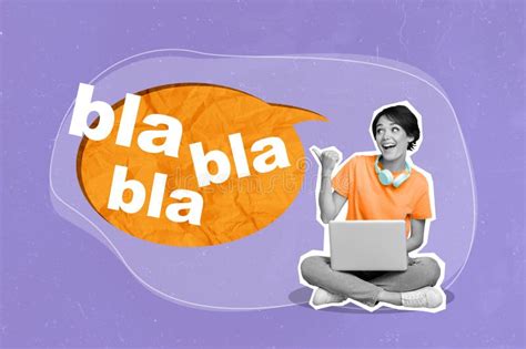 Artwork Collage Picture Of Excited Mini Black White Colors Girl Use Netbook Point Finger Huge