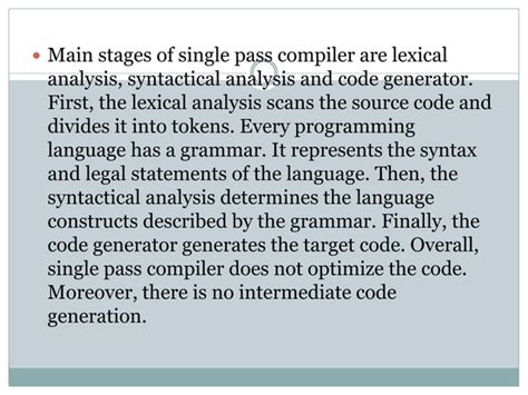 Single Pass Compiler And Its Architecture Pptx Programming