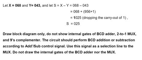 Solved Derive A Scheme For Performing Subtraction Using Bcd