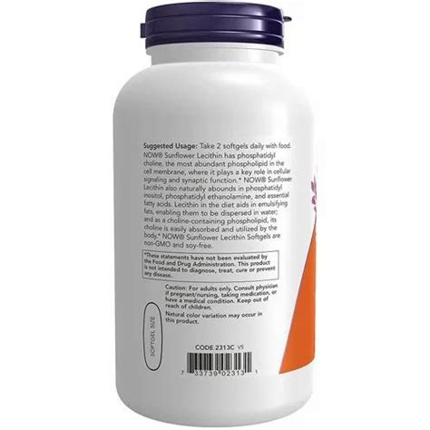 Phosphatidylcholine Now Foods Sunflower Lecithin Dietary Supplement 200