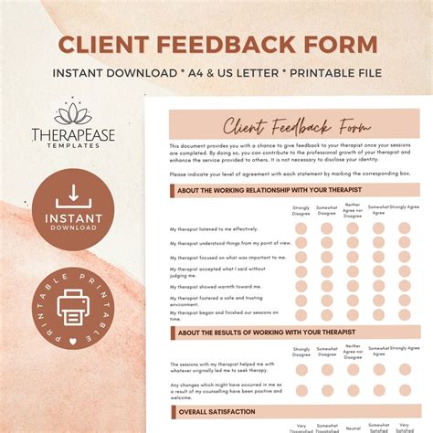 Client Feedback Form Template Printable Forms For Therapists Counseling Forms Client Survey