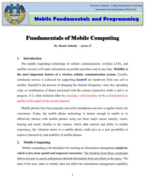 mobile computing fundamentals lecture notes