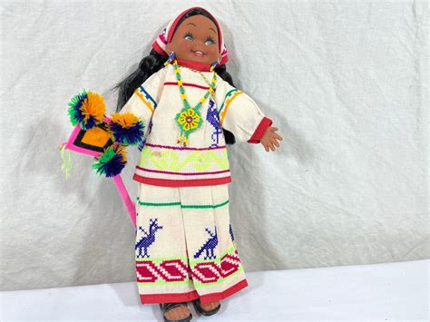 Huichol Girl Doll In Embroidered Clothing From Mexico Sierra Madre