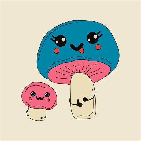 Cute Kawaii Mushrooms Cartoon Icon Illustration Food Vegetable