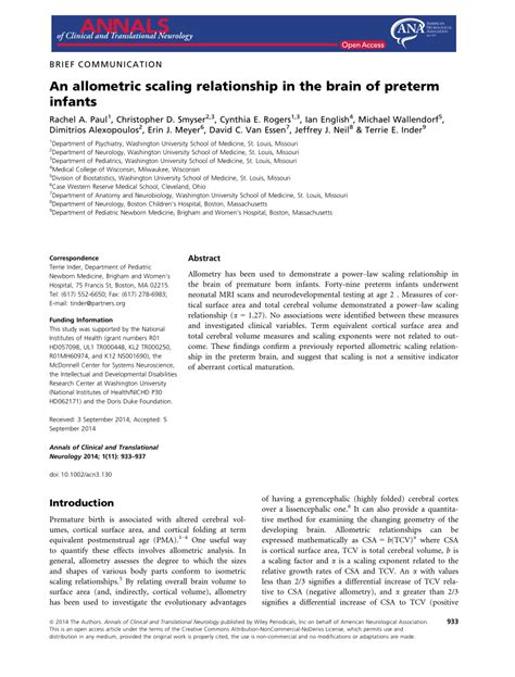Pdf An Allometric Scaling Relationship In The Brain Of Preterm Infants