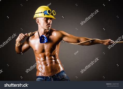 Nude Builder Pulling Rope Darkness Stock Photo Shutterstock