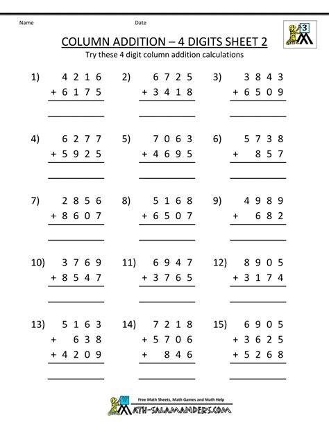 Free Printable Addition Worksheets For 3rd Grade