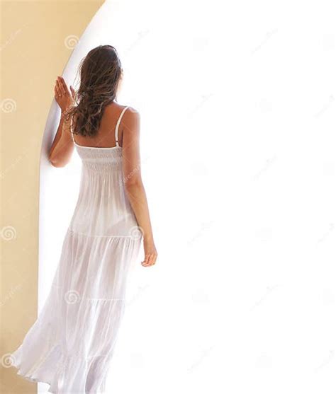 Young Woman In A Wite Dress Chilling Stock Image Image Of Emotional