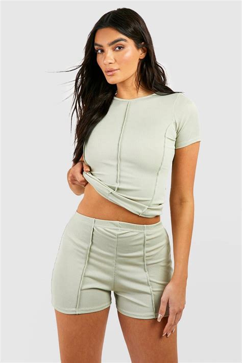 Exposed Seam Ribbed Lounge Short Boohoo Usa