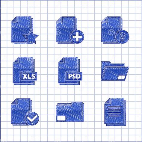 Set Psd File Document Document Folder And Check Mark Xls Unknown And With Star Icon Vector