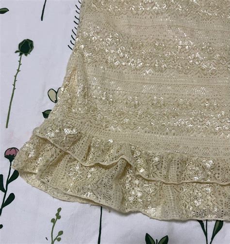 Cream Milkmaid Japanese Button Lace Ruffles Puff Sleeves Shimmery