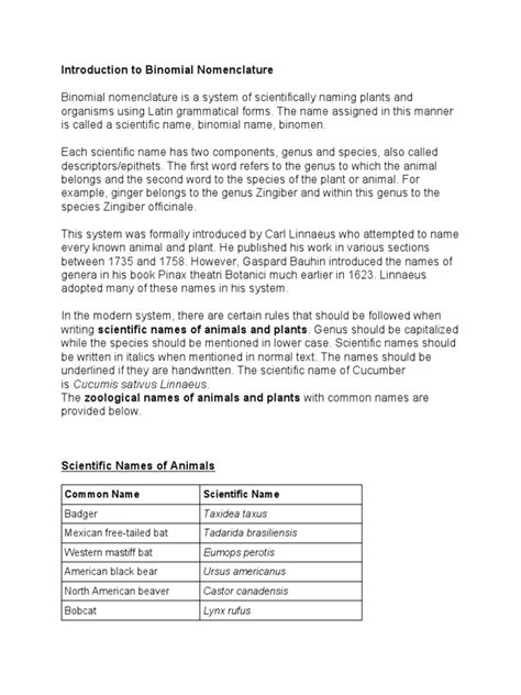 Binomial Nomenclature Whats In A Name Exercises Oceanography