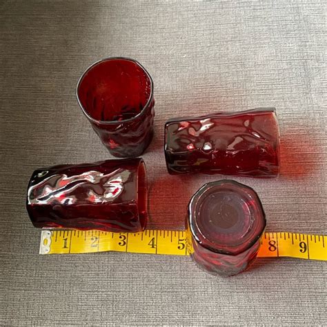 Vintage Dining 4 Vintage Morgantown Ruby Red Crinkle Glass Juice