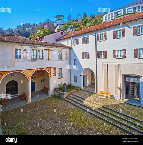 The Top View Of Historic Cloister Of Madonna Del Sasso Sanctuary Sacro