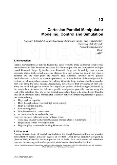 Pdf C Artesian Parallel Manipulator Modeling Control And · 13 C