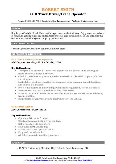 OTR Truck Driver Resume Samples QwikResume