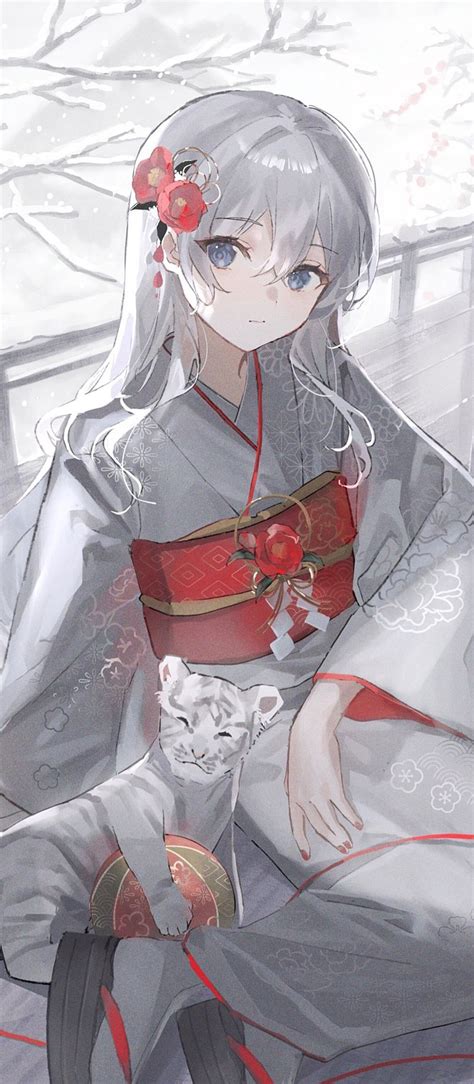 动漫美少女 和服 小老虎