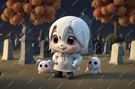 Premium Photo 3d Render Ghost As A Cute Chibi Figure In A Graveyard