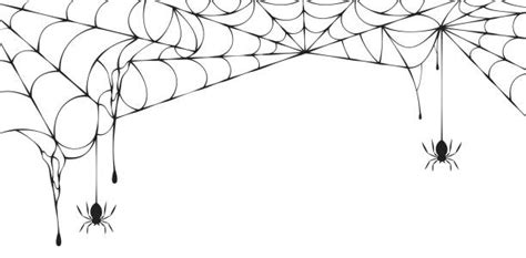 Halloween Spiderweb Border With Hanging Spiders Vector