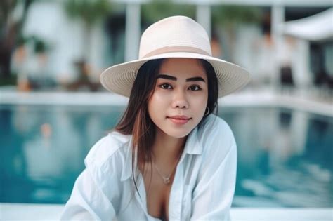 Premium Ai Image Portrait Beautiful Young Asian Woman Relax Smile