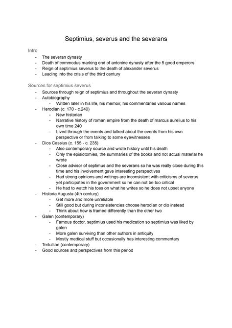 Classics Final Exam Lecture Notes Septimius Severus And The