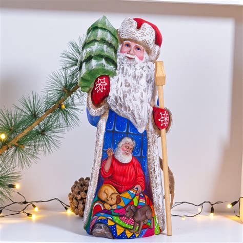 Hand Carved Wooden Santa Claus Figurine Christmas Holiday Decor Etsy