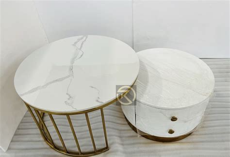 Caged Design Modern Round Coffee Table With Two Drawer Nested White