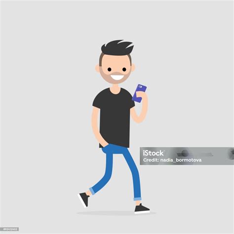 문자를 사용 하 여 걷고 영 전화 천년 세대입니다 기술입니다 평면 편집 가능한 벡터 일러스트 레이 션 클립 아트 Brand Name Online Messaging